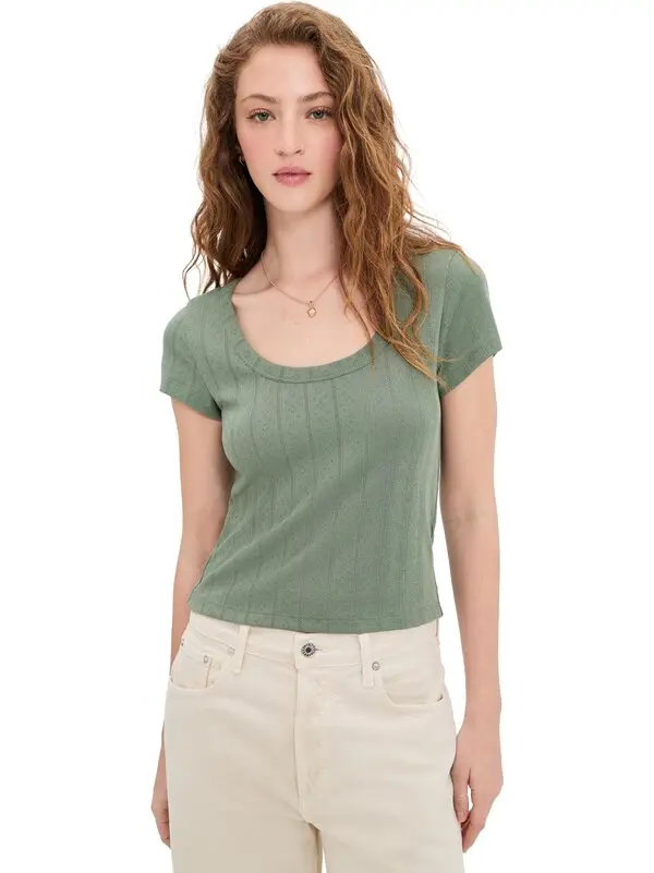 Marine Layer Lexi Pointelle Scoop T-shirt - Olive