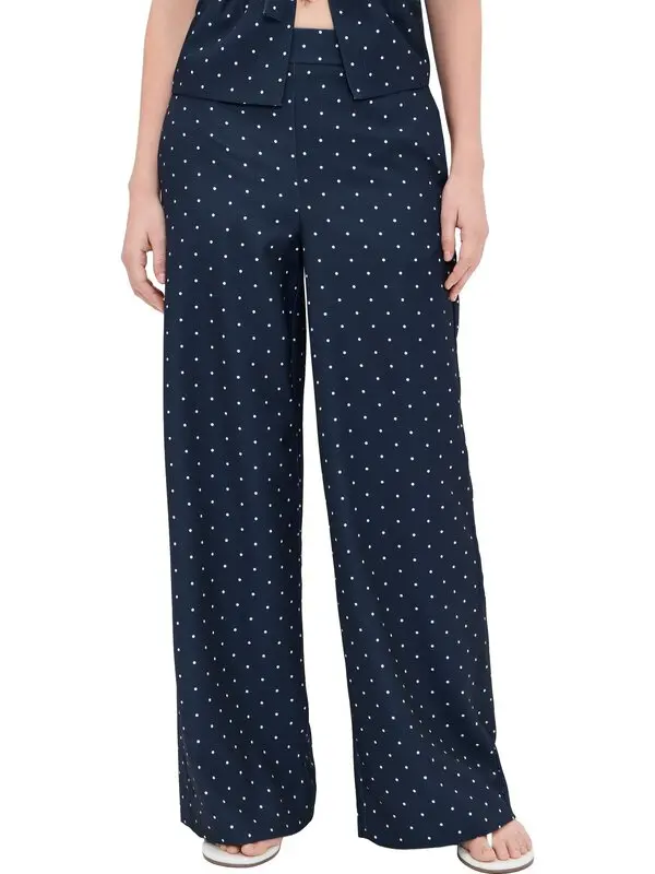 English Factory Polka Dot Wide Leg Trousers - Navy