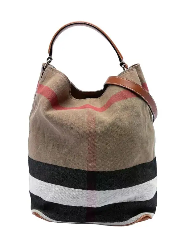 Burberry Medium Mega Check Ashby Bucket Bag - Brown