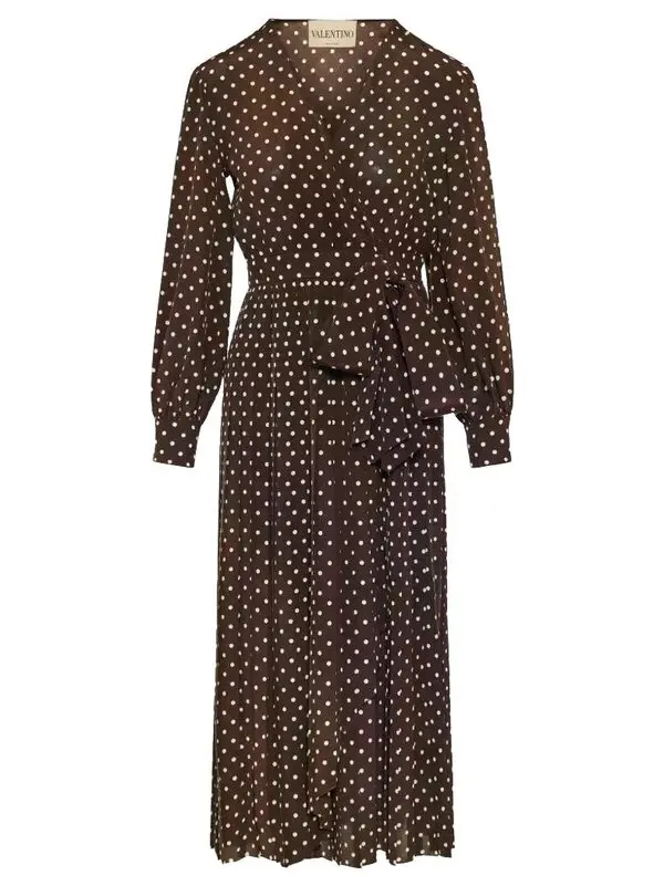Valentino Garavani Polka-dot Tie-waist Midi Dress - Brown