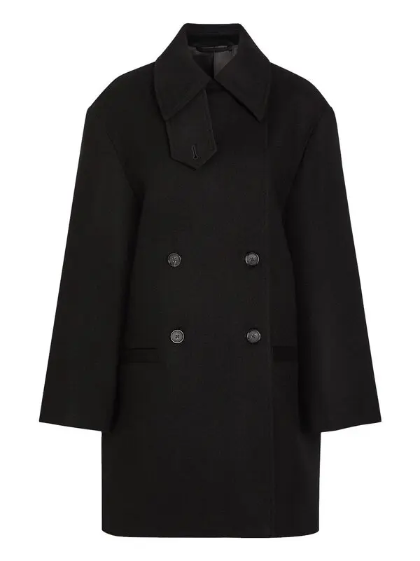 TOTEME Broad Double-breasted Wool Pea Coat - Black