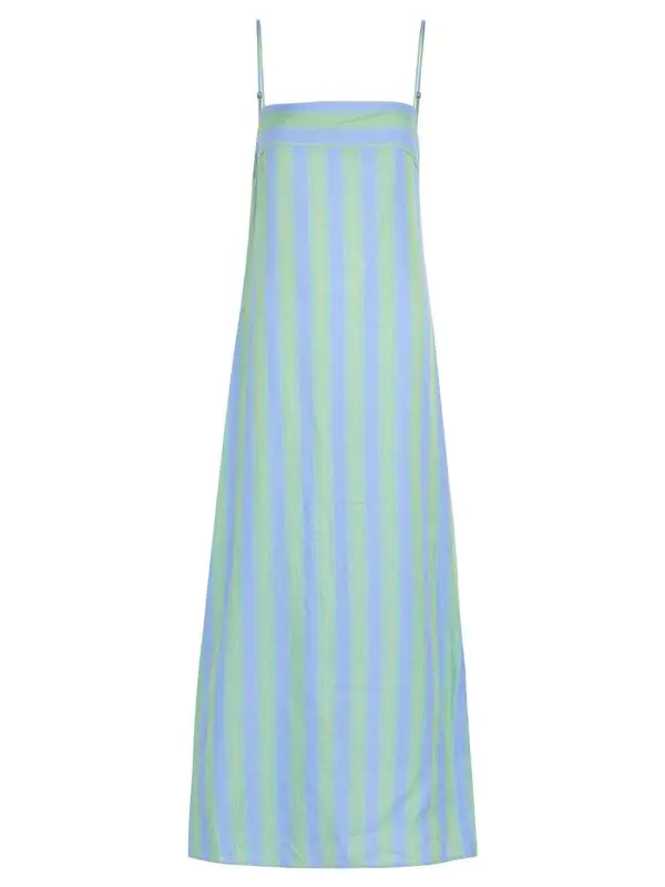 Staud Laura Striped Linen Midi Dress - Light Blue