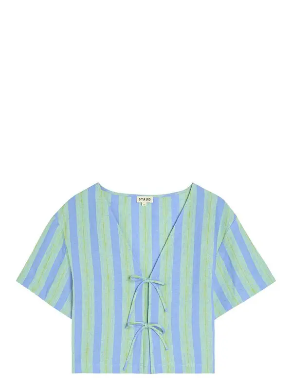 Staud Ava Striped Tie-front Linen Blouse - Light Blue