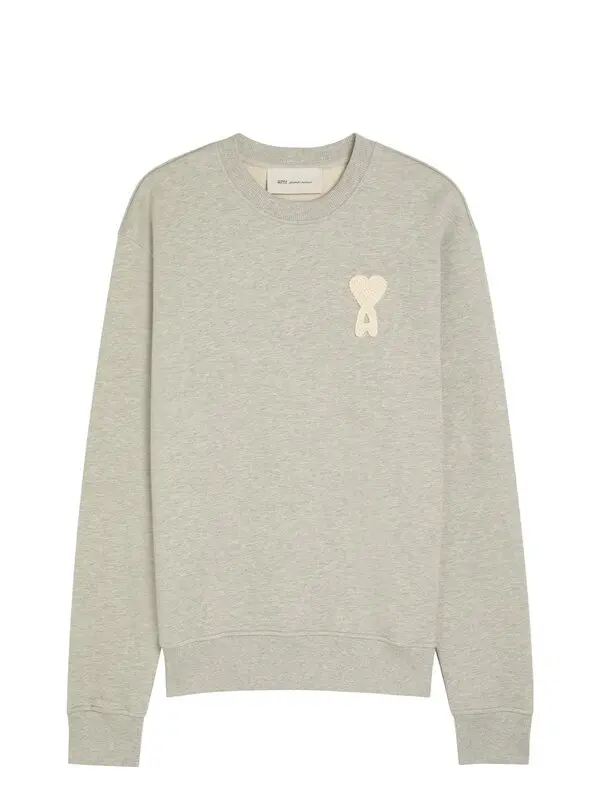 Ami Logo-appliquéd Cotton Sweatshirt - Grey