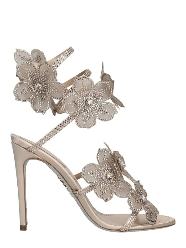 Rene Caovilla Satin Floral Cleo Sandals - Nude