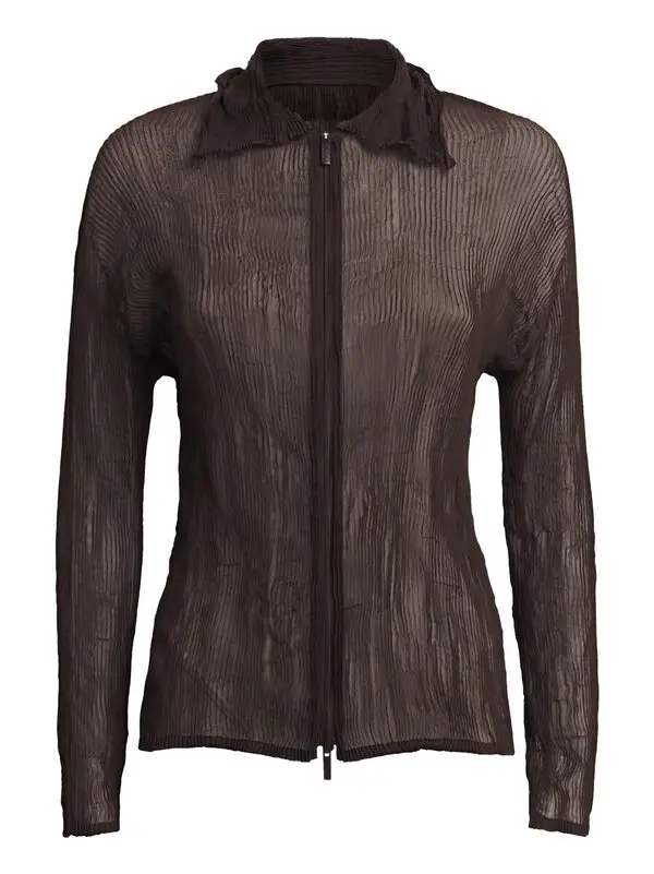Issey Miyake Chiffon Twist 1 Pleats Zip Cardigan - Brown