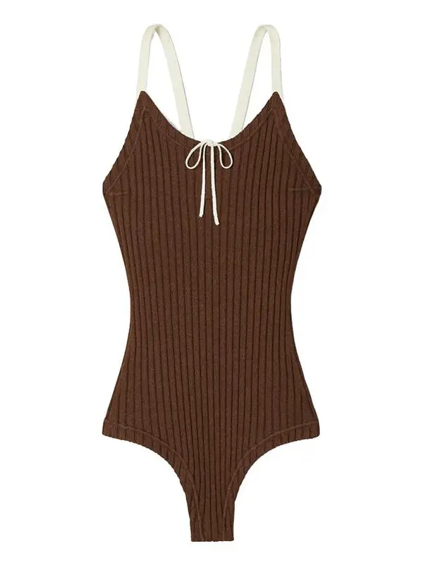 Tory Burch Ribbed Bodysuit - Chocolate