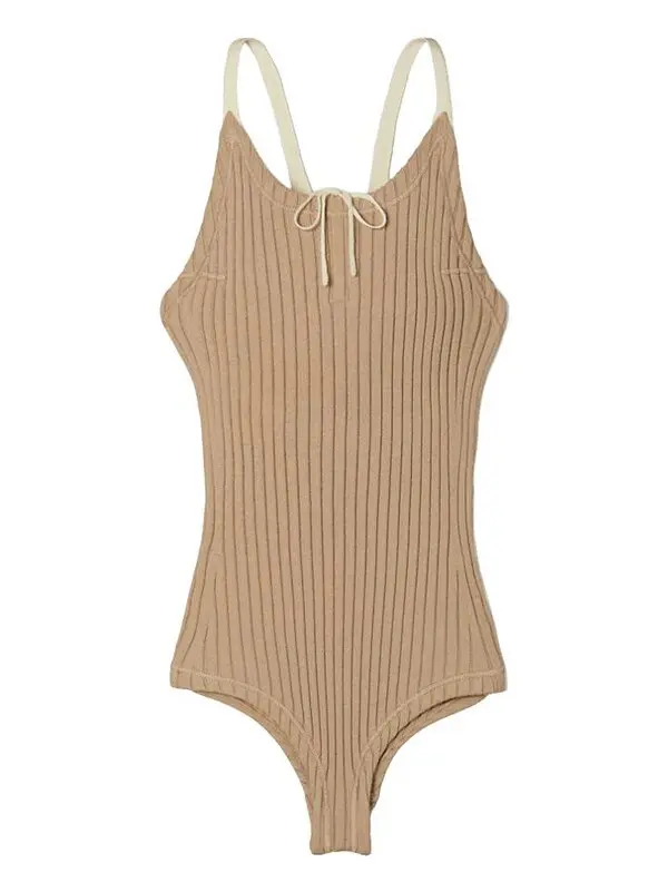 Tory Burch Ribbed Bodysuit - Putty