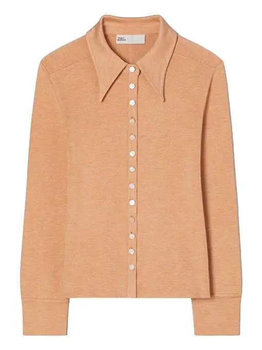 Tory Burch Silk Polo Cardigan - Apricot