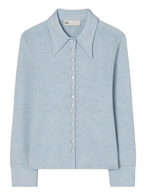 Tory Burch Silk Polo Cardigan - Light Blue