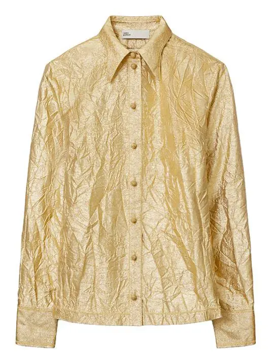 Tory Burch Crushed Silk Button-down Shirt - White/gold