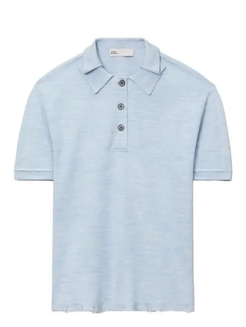 Tory Burch Oversized Silk Polo - Light Blue