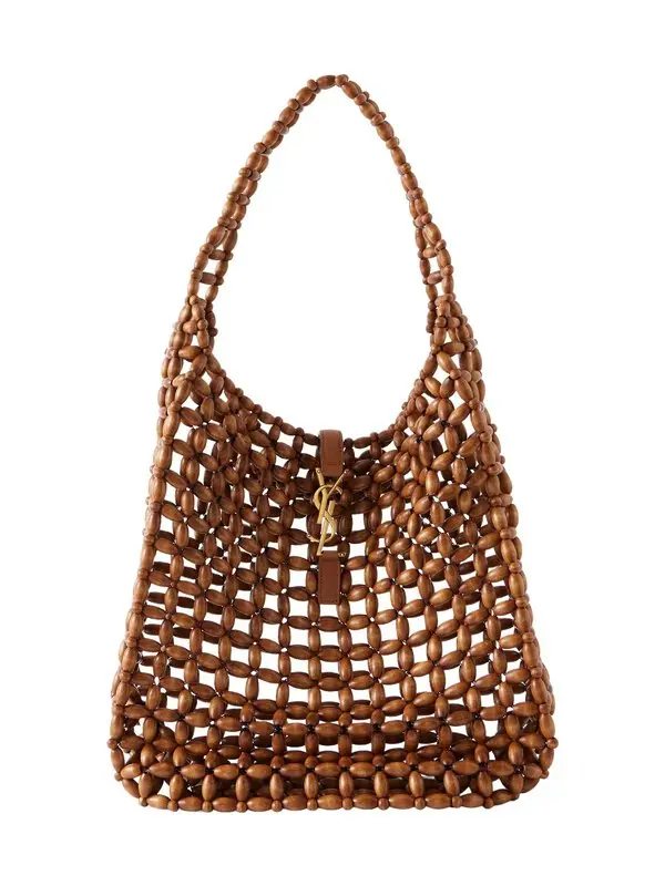 Saint Laurent Le 5 À 7 Large Beaded Wood Shoulder Bag - Brown