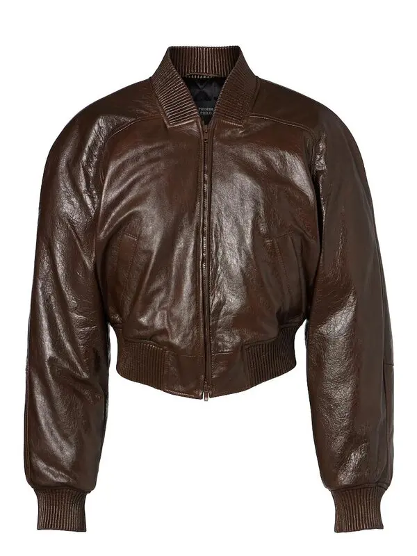 Phoebe Philo Cropped Leather Bomber Jacket - Brown