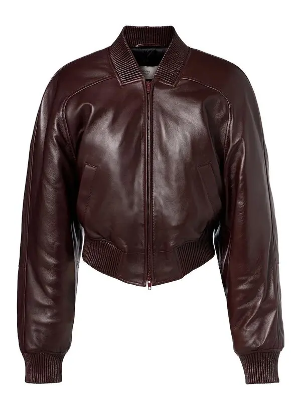 Phoebe Philo Cropped Leather Bomber Jacket - Burgundy