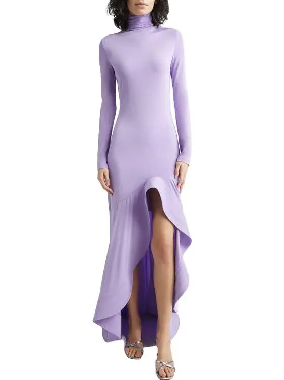 Stella McCartney Long Sleeve High-low Crepe Jersey Gown - Lilac