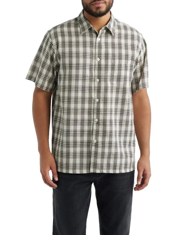 925 ORIGINALS Office Woven Check Short Sleeve Cotton Button-up Shirt - Cream