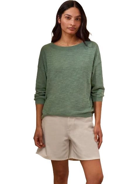 CELTIC & CO. Crew Neck Linen Blend Top - Dark Sage