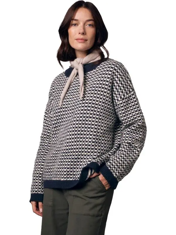 CELTIC & CO. Micro Check Funnel Neck Sweater - Navy/ecru