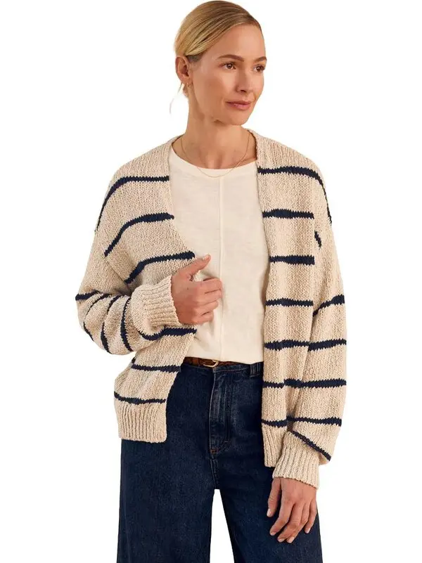 CELTIC & CO. Long Sleeve Drop Stitch Cardigan - Ecru/navy