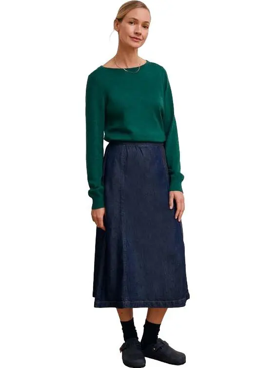 CELTIC & CO. Midi Wrap A-line Denim Skirt - Indigo Rinse Wash