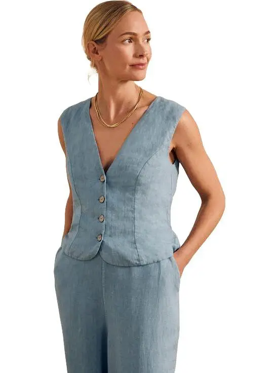 CELTIC & CO. Linen Blend Tailored Waistcoat - Chalk Blue