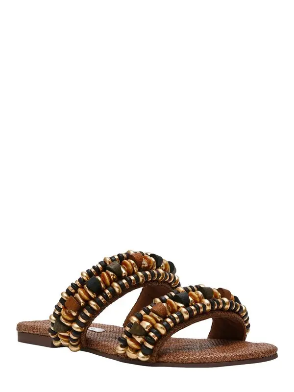 Steve Madden Messima Beaded Two-strap Raffia Sandal - Brown Raffia