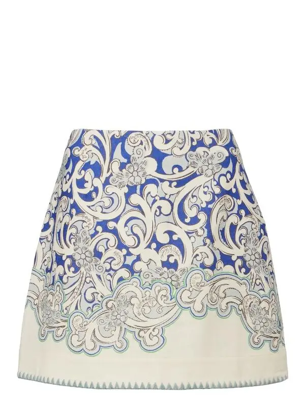 ALEMAIS Alémais Printed Linen And Cotton Miniskirt - Blue