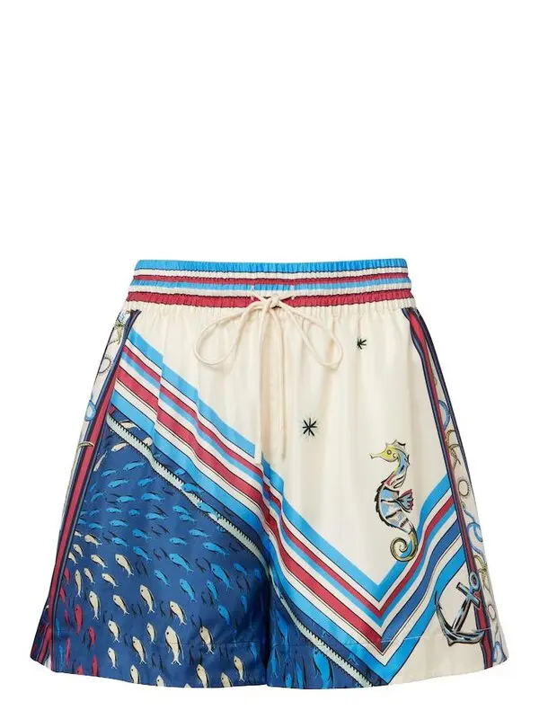 ALEMAIS Alémais Apollo Printed Silk Satin Shorts - White