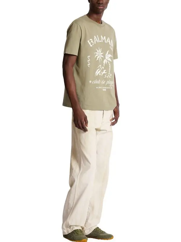 Balmain T-shirt With Plage Print - Green