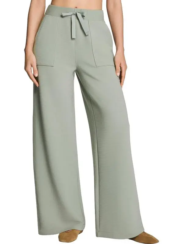 Spanx Airessentials Wide Leg French Terry Rib Pants - Sage Brush