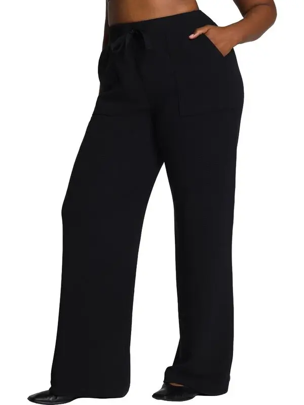 Spanx Airessentials Wide Leg French Terry Rib Pants - Very Black