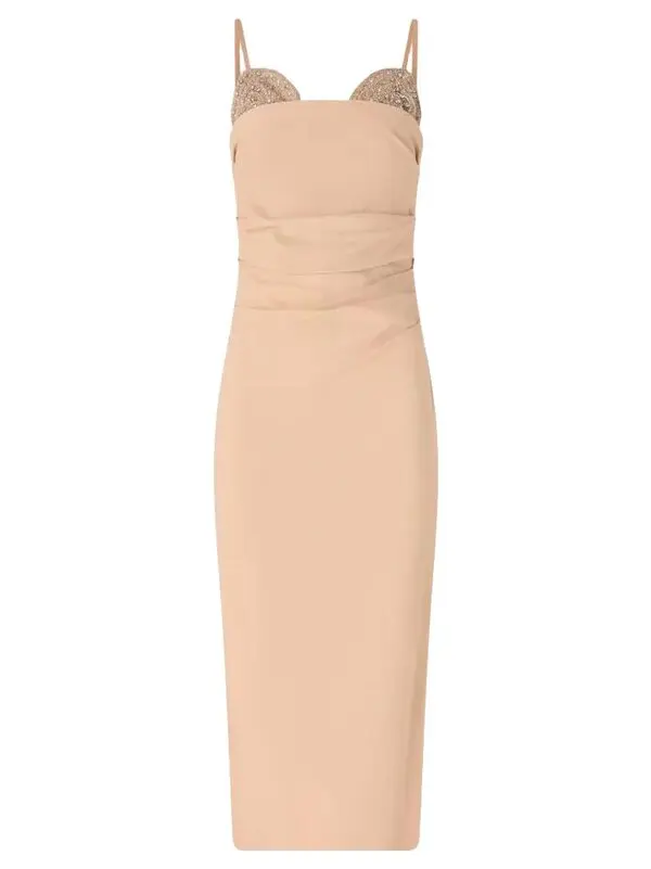 Pinko Midi Slim-fit Jewel Embroidery Dress - Neutrals