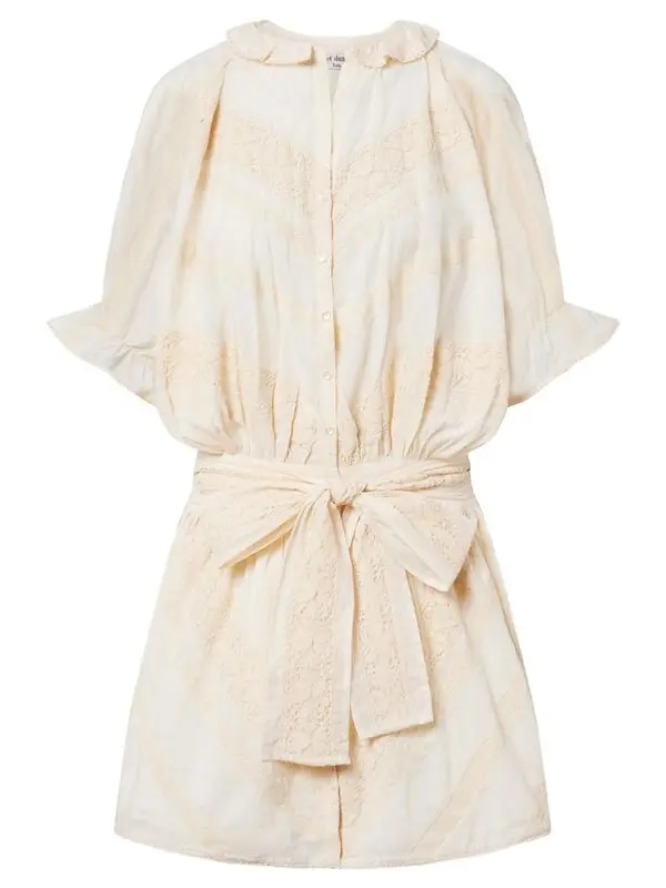 JULIET DUNN Embroidered Cotton Shirt Dress - Beige