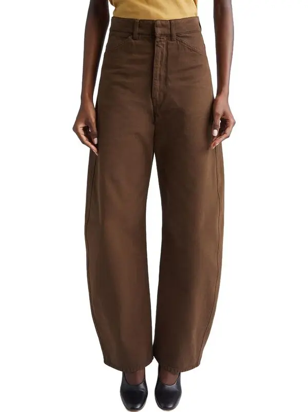 LEMAIRE High-waisted Curved Cotton Twill Pants - Cacao