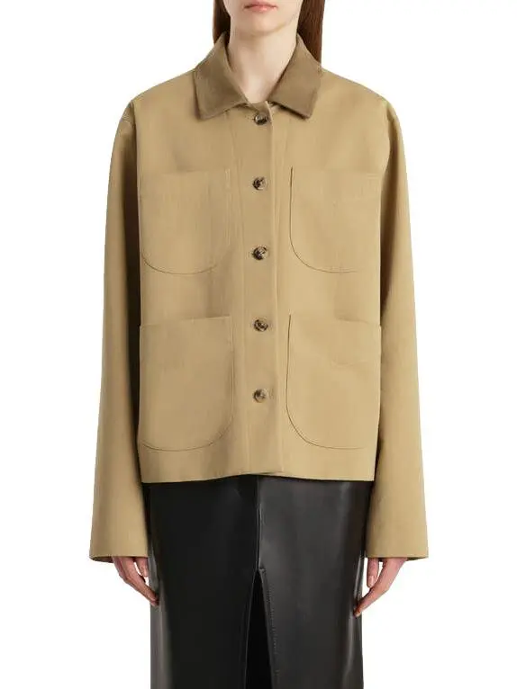 Khaite Wyatt Cotton Gabardine Chore Coat With Suede Collar - Wheat