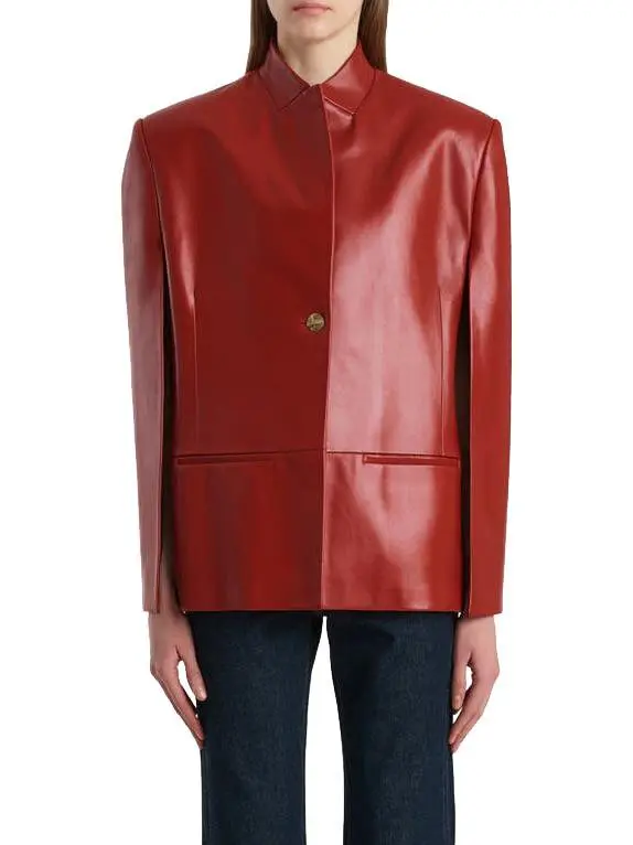 Khaite Dolso Leather Cape Jacket - Deep Red