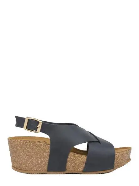 CELTIC & CO. Crossover Wedge Sandal - Dark Navy