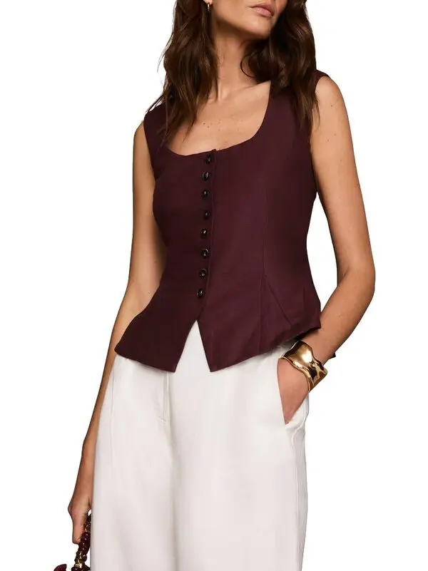 Mint Velvet Linen Blend Peplum Vest - Burgundy