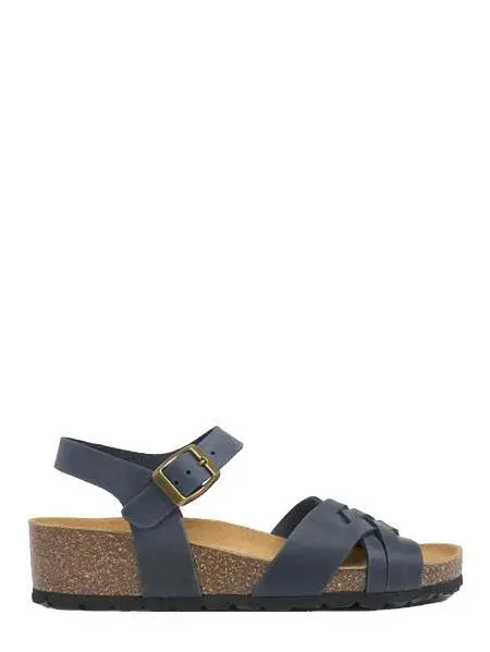 CELTIC & CO. Woven Detail Low Wedge Leather Sandal - Navy