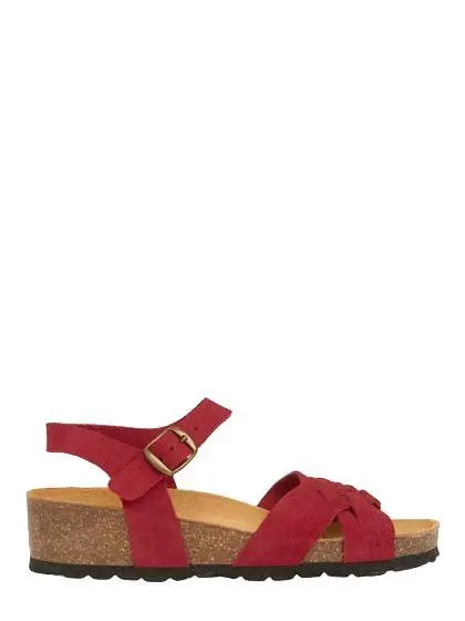 CELTIC & CO. Woven Detail Low Wedge Leather Sandal - Red Suede