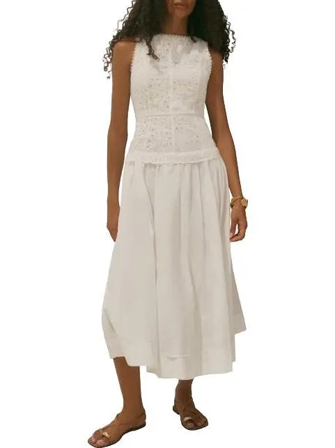 Mint Velvet Cotton Broderie Midi Dress - Ivory