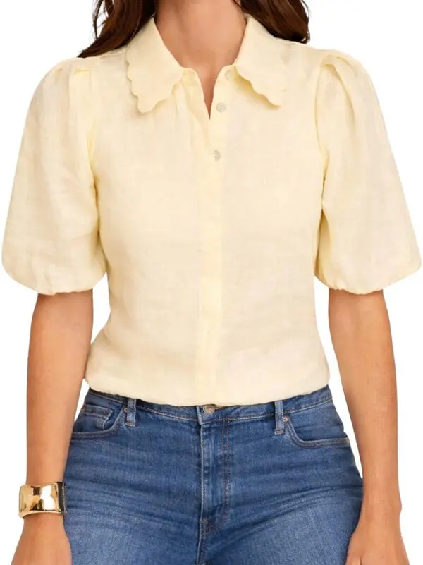 Mint Velvet Puff Sleeve Shirt With Scalloped Collar - Yellow