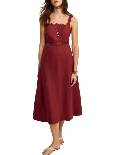 Mint Velvet Linen A-line Midi Dress - Burgundy