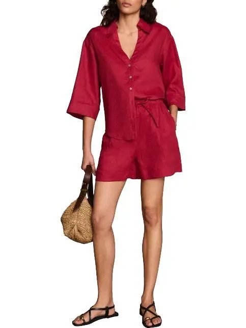 Mint Velvet Linen Resort Shirt - Red