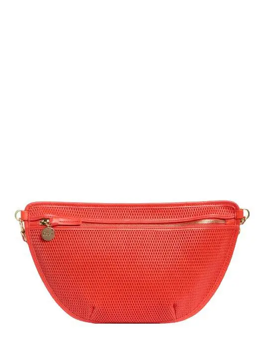 Clare V. Grande Diamond Perforated Leather Belt Bag - Bright Poppy