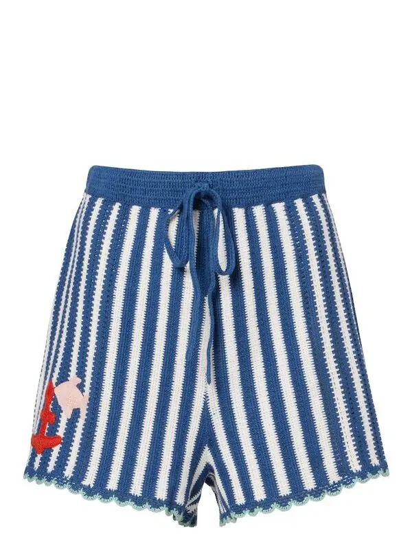 ALEMAIS Alémais Crochet Striped Cotton Shorts - Blue