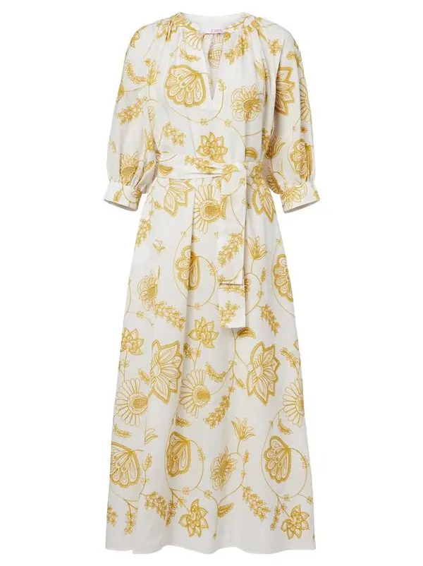 ERES Anjana Embroidered Cotton-blend Midi Dress - Yellow