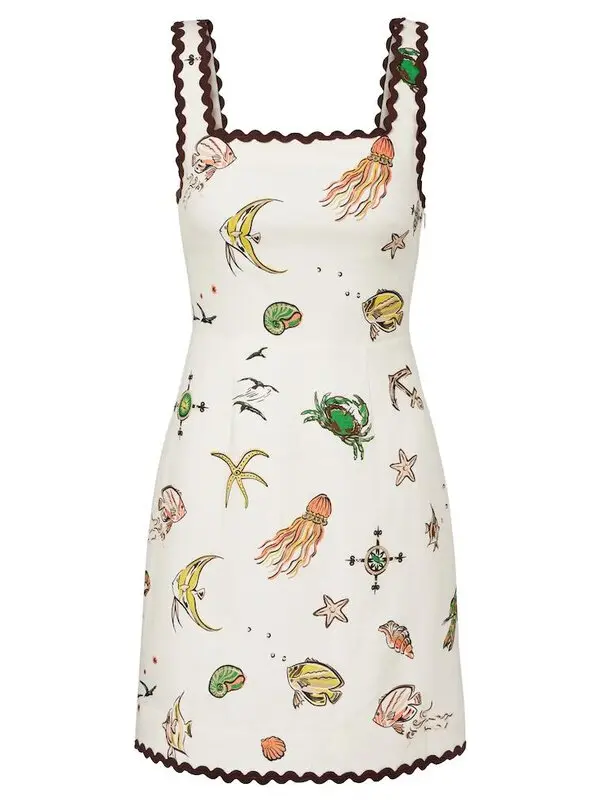 ALEMAIS Alémais Printed Cotton Minidress - White