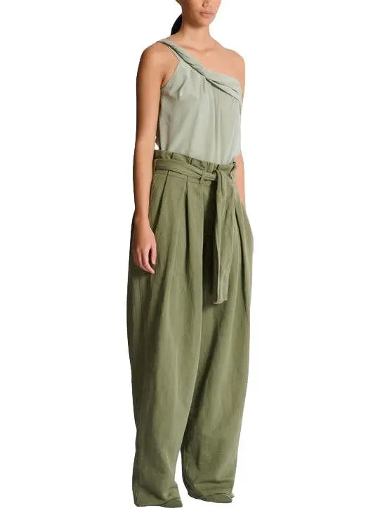 Balmain Twill High-waisted Trousers - Green